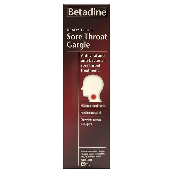 Betadine SORE THROAT Ready to use Gargle 120ml - NZ Supplement
